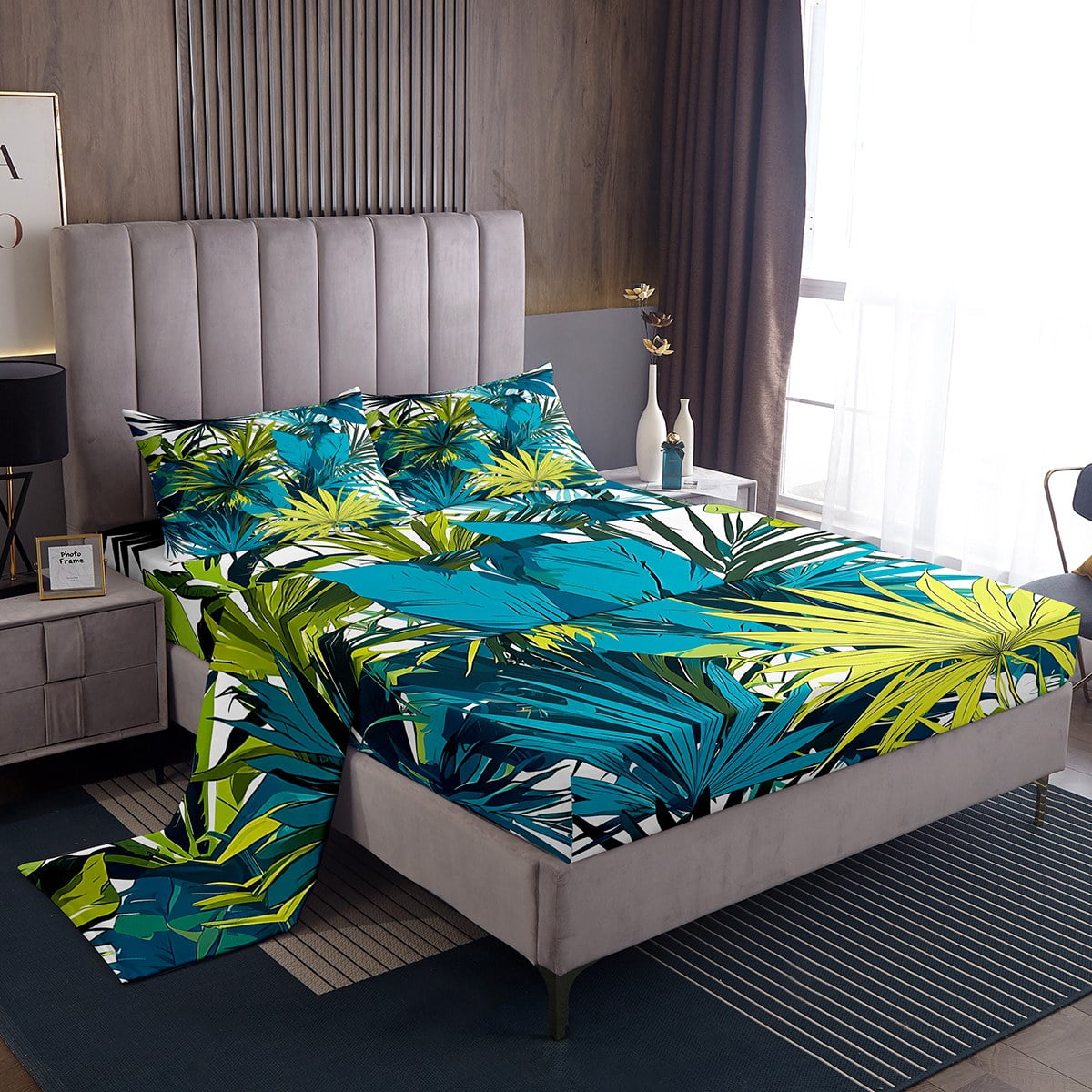 Erosebridal Botanical Plants Twin Sheet Sets, Palm Tree Leaf Bedding Twin Size, Tropical Theme ...