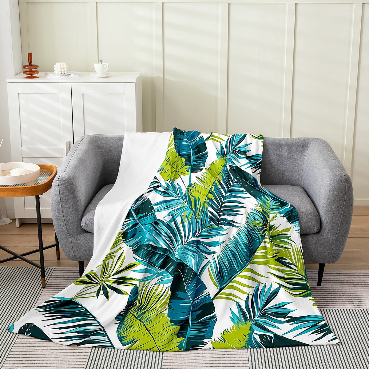Erosebridal Botanical Theme Flannel Blanket 90x90, Palm Tree Leaves ...