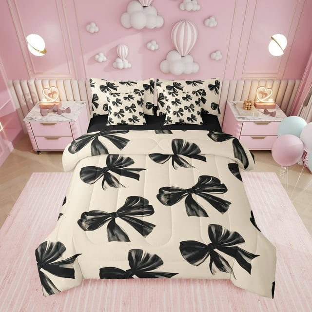 Erosebridal Bow Bed In A Bag With Sheets Black Bow Tie Bedding Set Teen ...