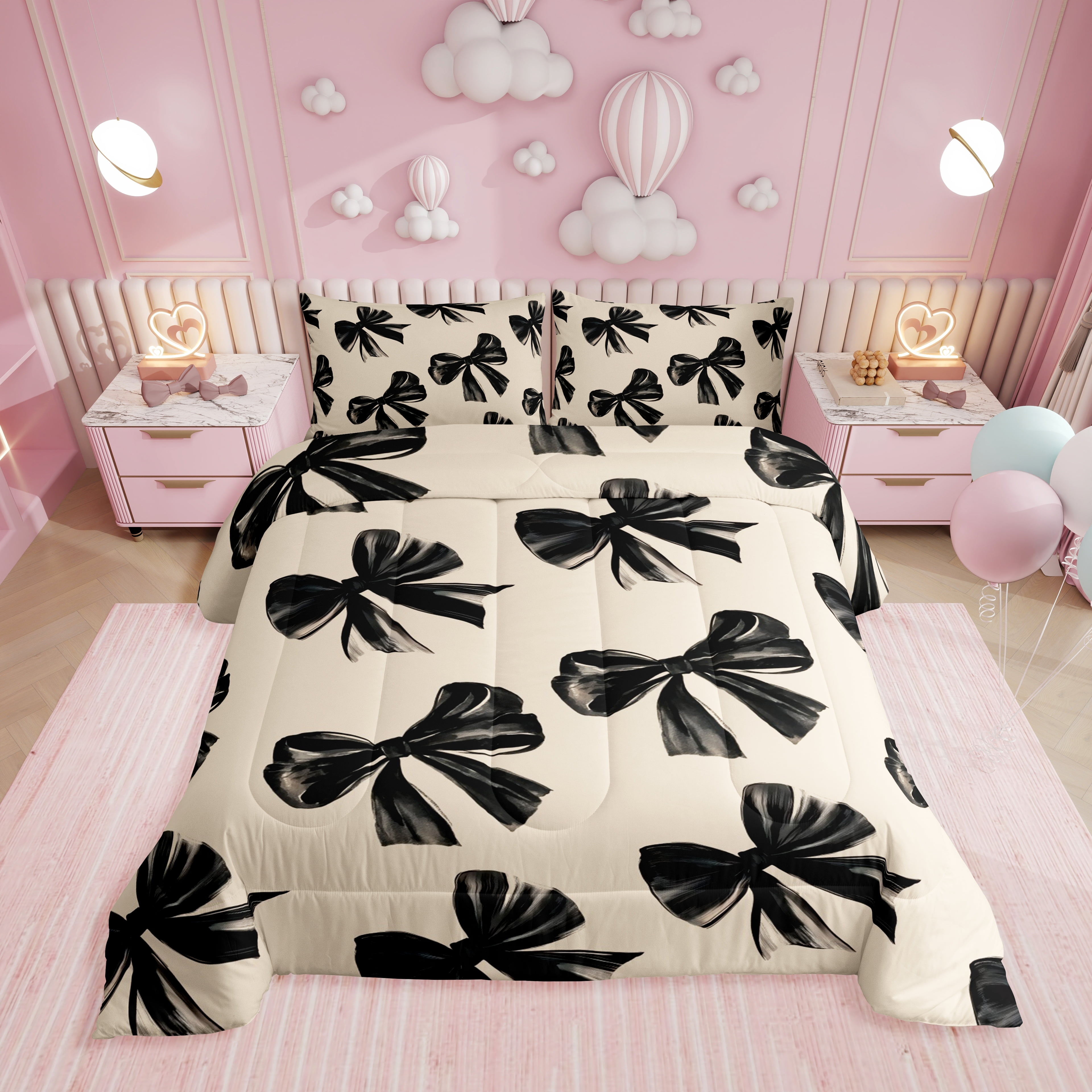 Erosebridal Bow Bedding Set Black Bow Tie Bedding Comforter Sets Teen ...