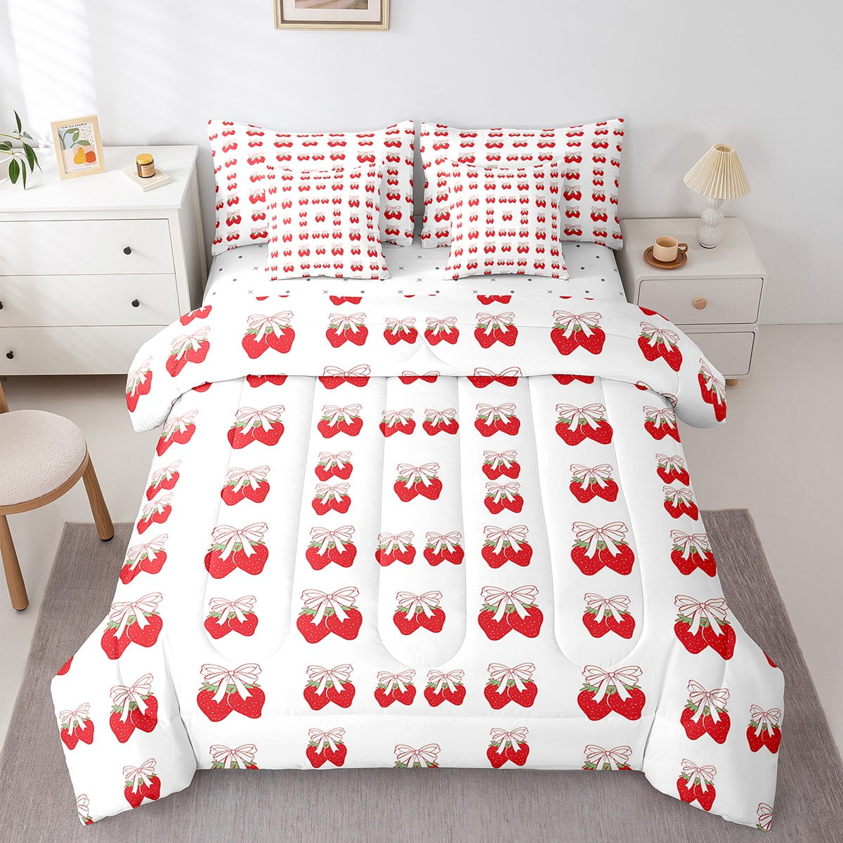 Erosebridal Bow Strawberry Bedding Full Size, Cartoon Bedding Sets Full ...