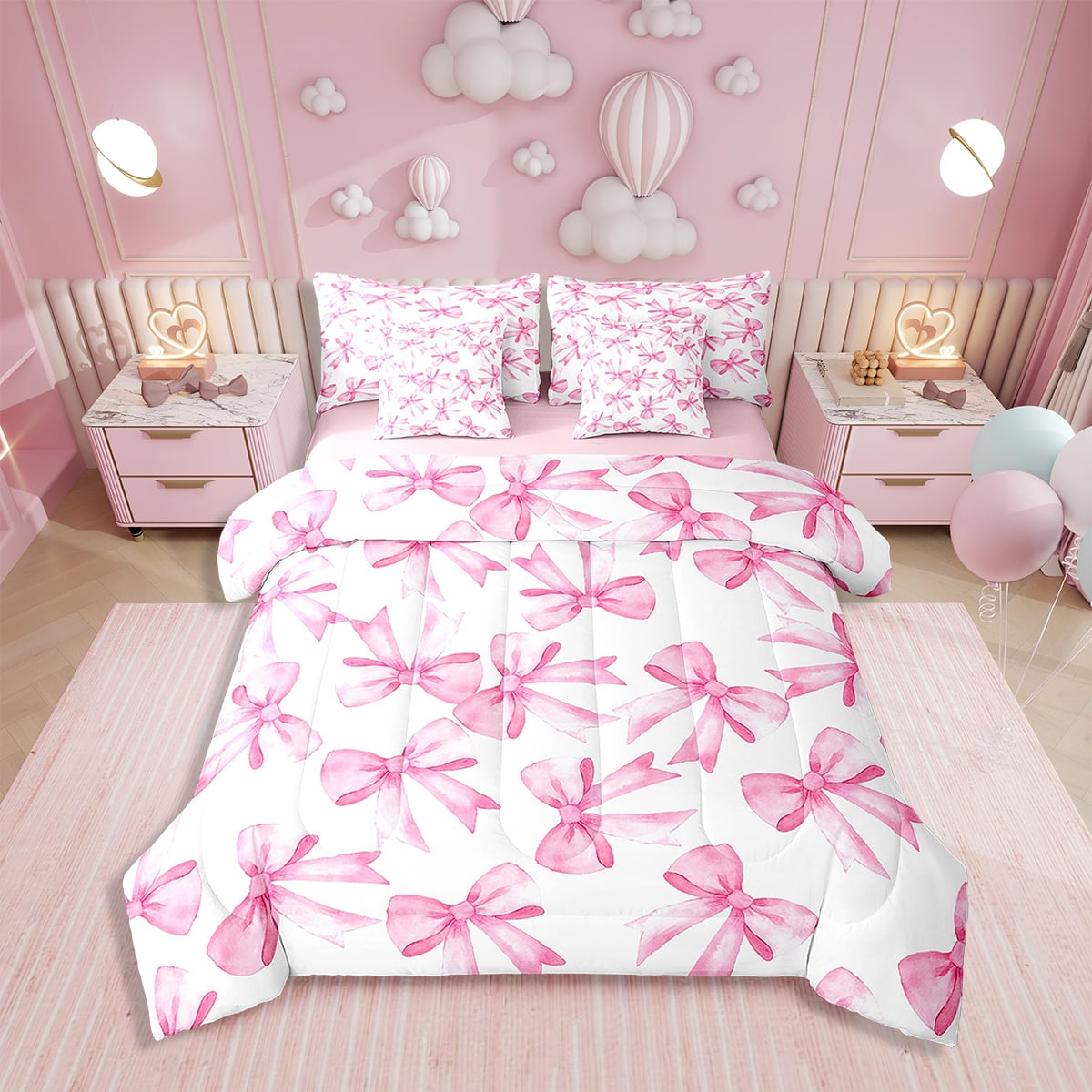 Erosebridal Bowknot Decor 7 Piece Bedding Set Twin Size Pink Bow ...