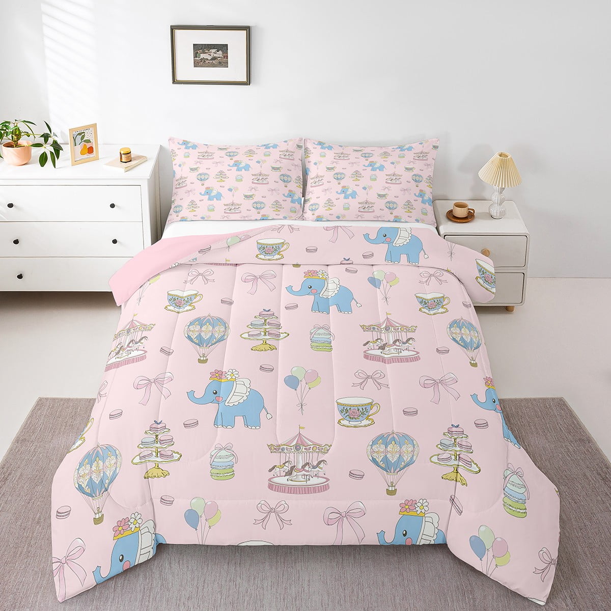 Erosebridal Bowknot Elephant Comforter Sets Queen Size,Amusement Park ...