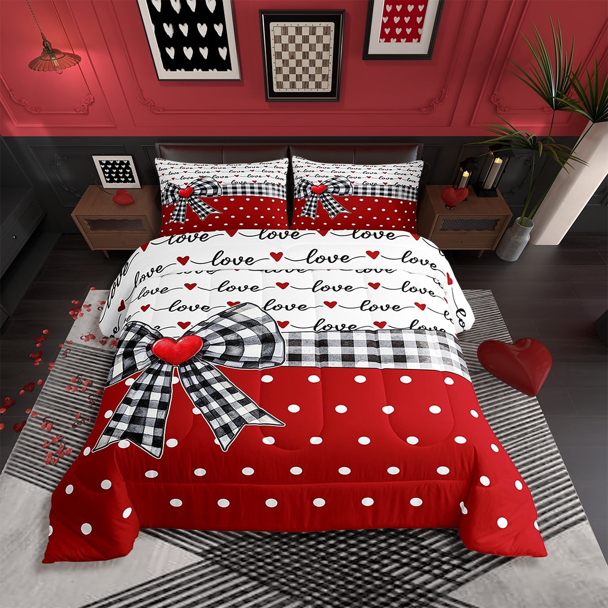 Erosebridal Bowknot Bedding Comforter Sets Plaid Bow Tie Bedding Set ...