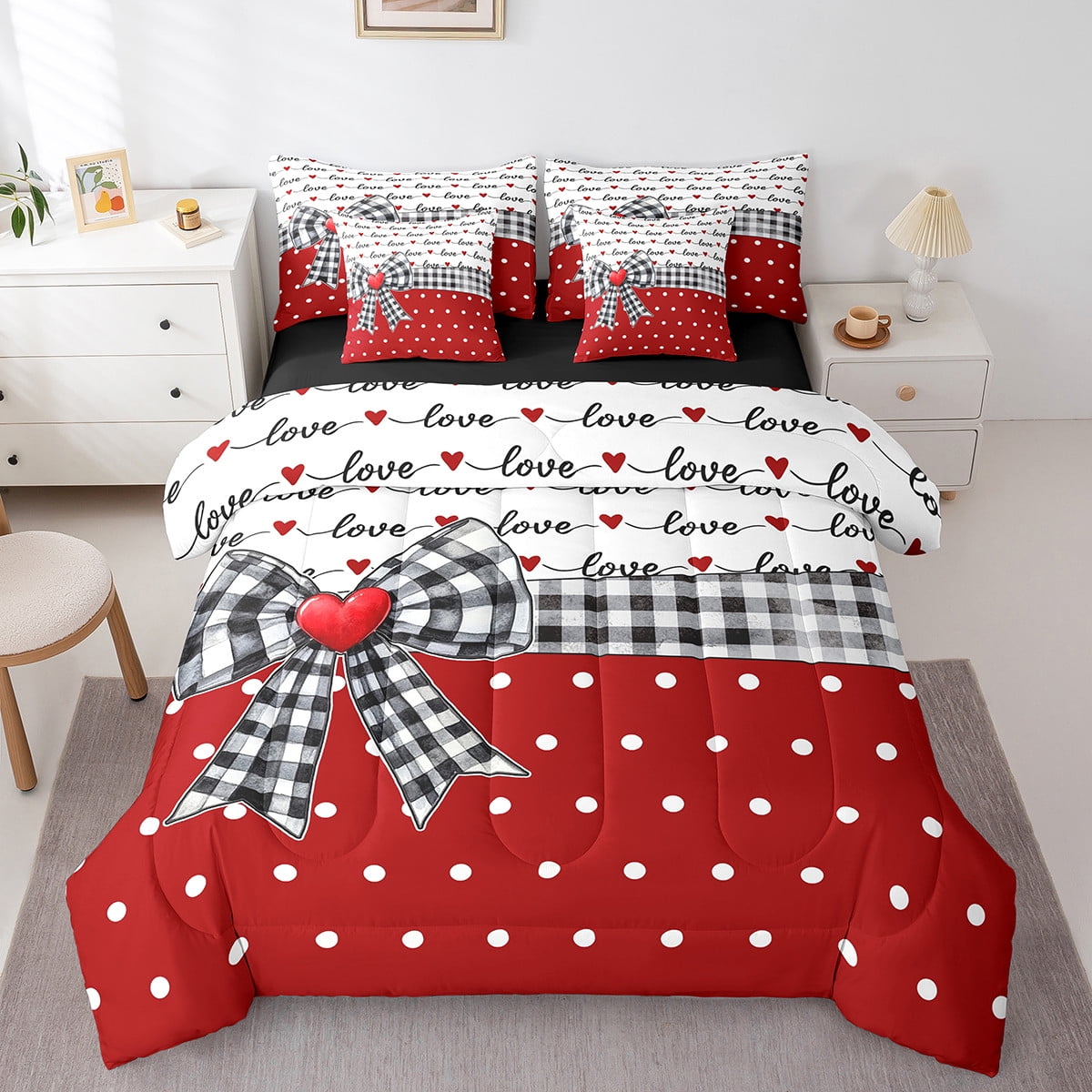 Erosebridal Bowknot Bedding Set Plaid Bow Tie Bed In A Bag With Sheets ...