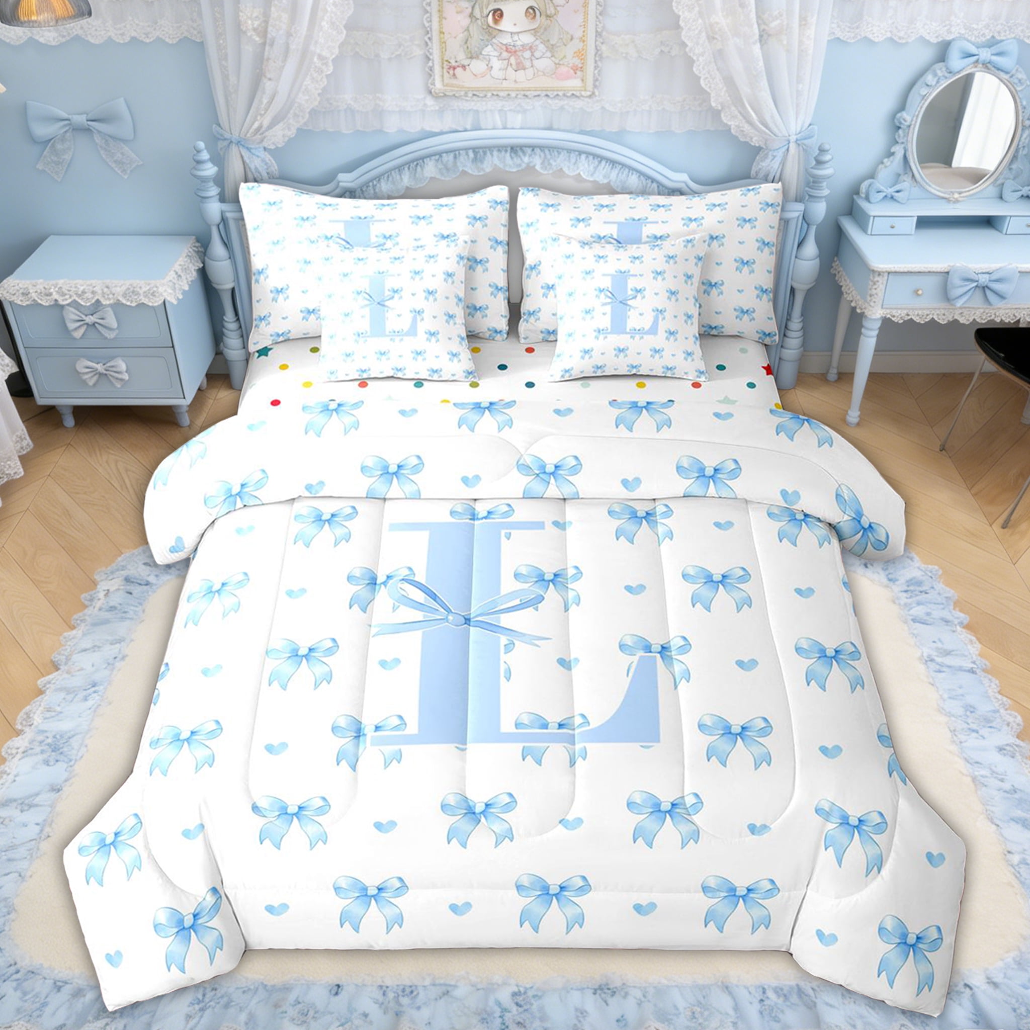 Erosebridal Bowknot Initial Letter L Bedding Comforter Set for Boys ...