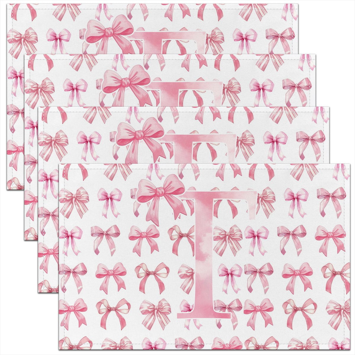 Erosebridal Bowknot Letter Placemats Set of 4,Pink White Table Mats for ...