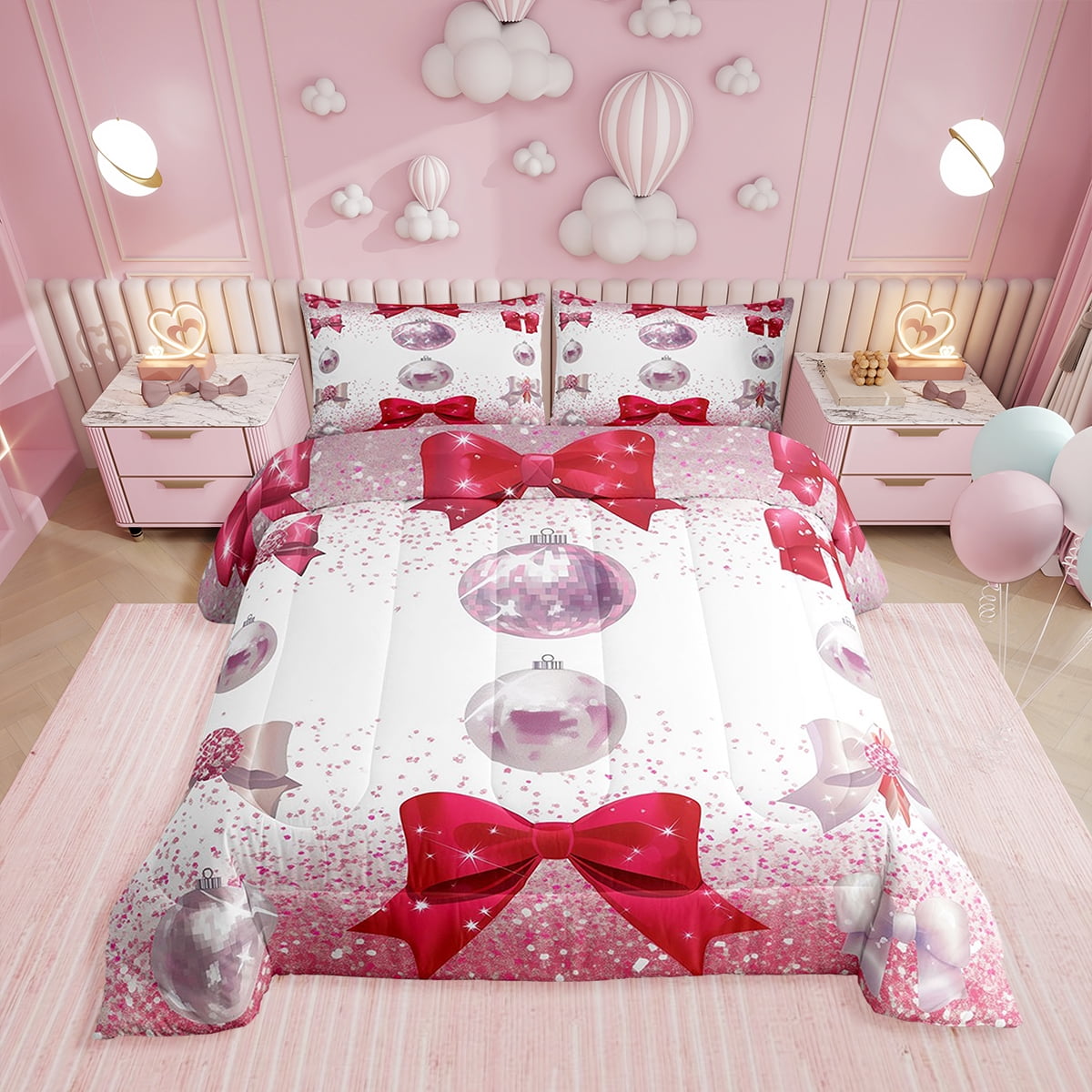 Erosebridal Bowknots Queen Comforter Set Red Princess Bow Bedding Set ...