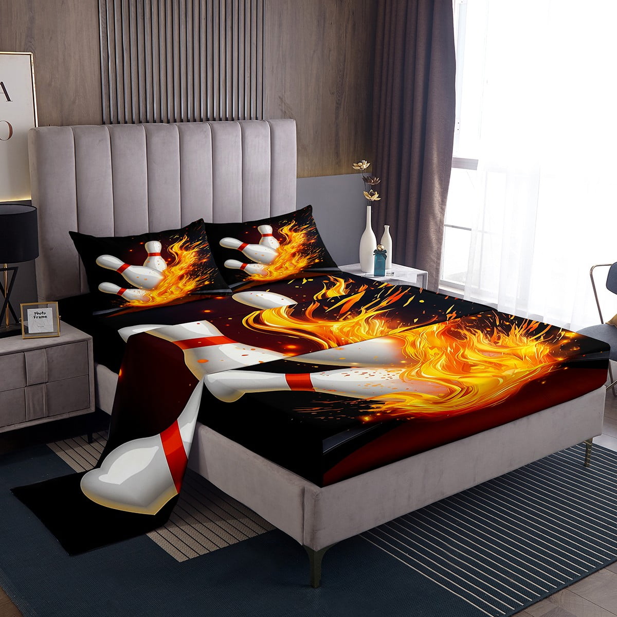 Erosebridal Bowling Sport Queen Sheet Sets, Cartoon Fire Bedding Queen ...