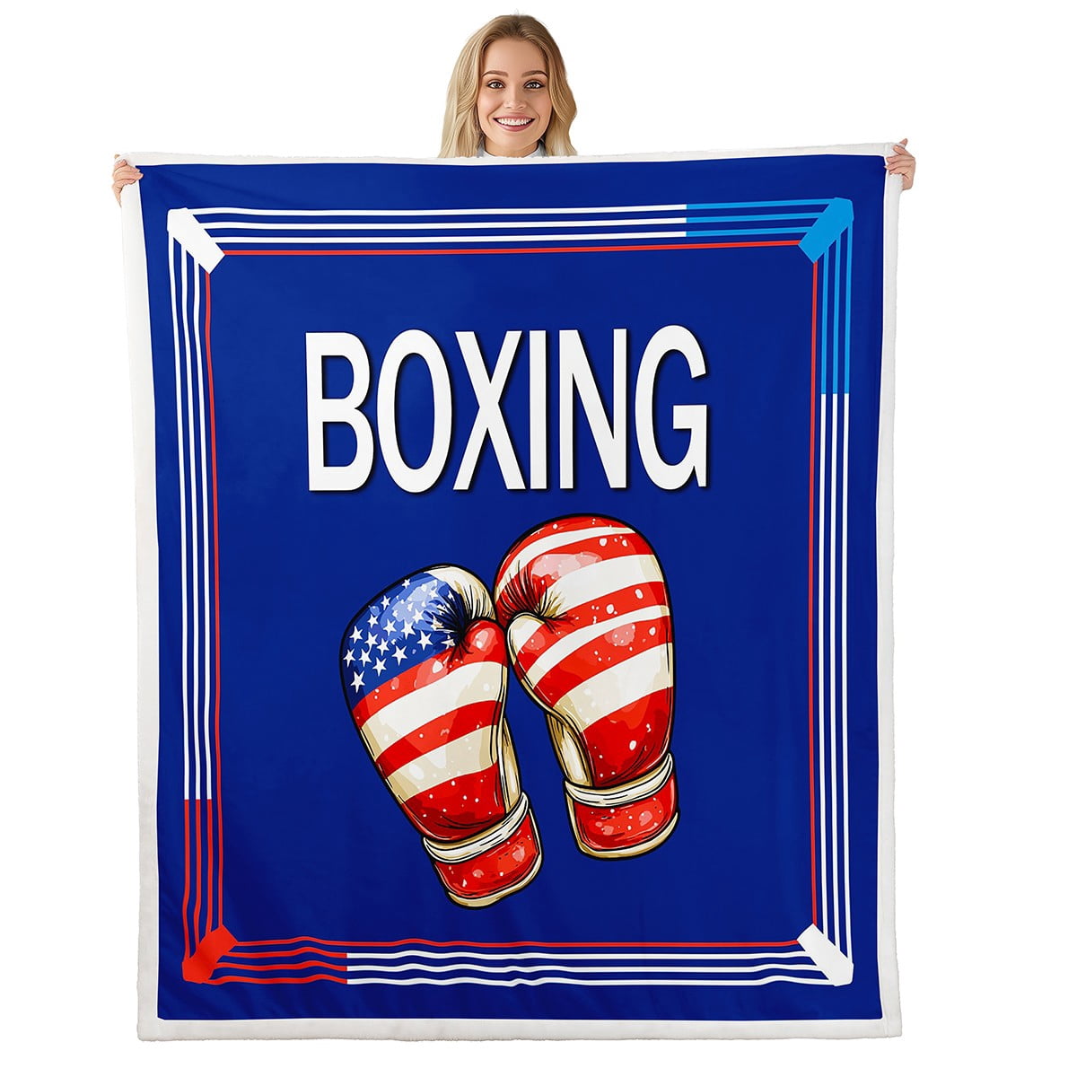 Erosebridal Boxing Sports Fleece Blanket, US Flag Print Sherpa Throw ...