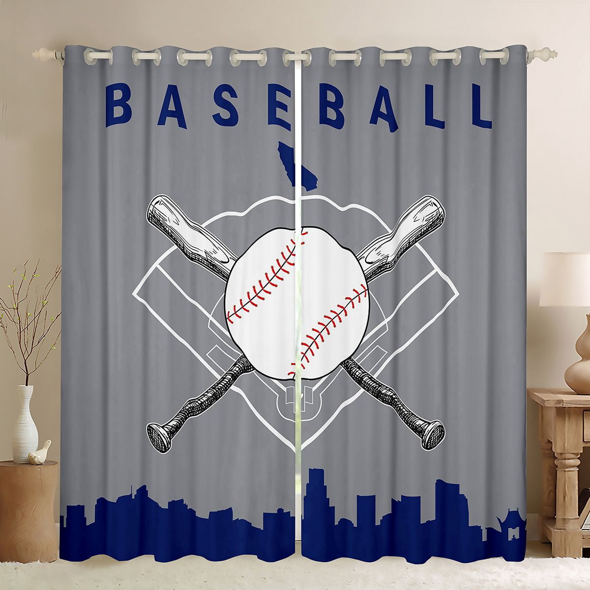 Erosebridal Boy Baseball Sport Blackout Curtains Set of 2 (52x84 Each ...