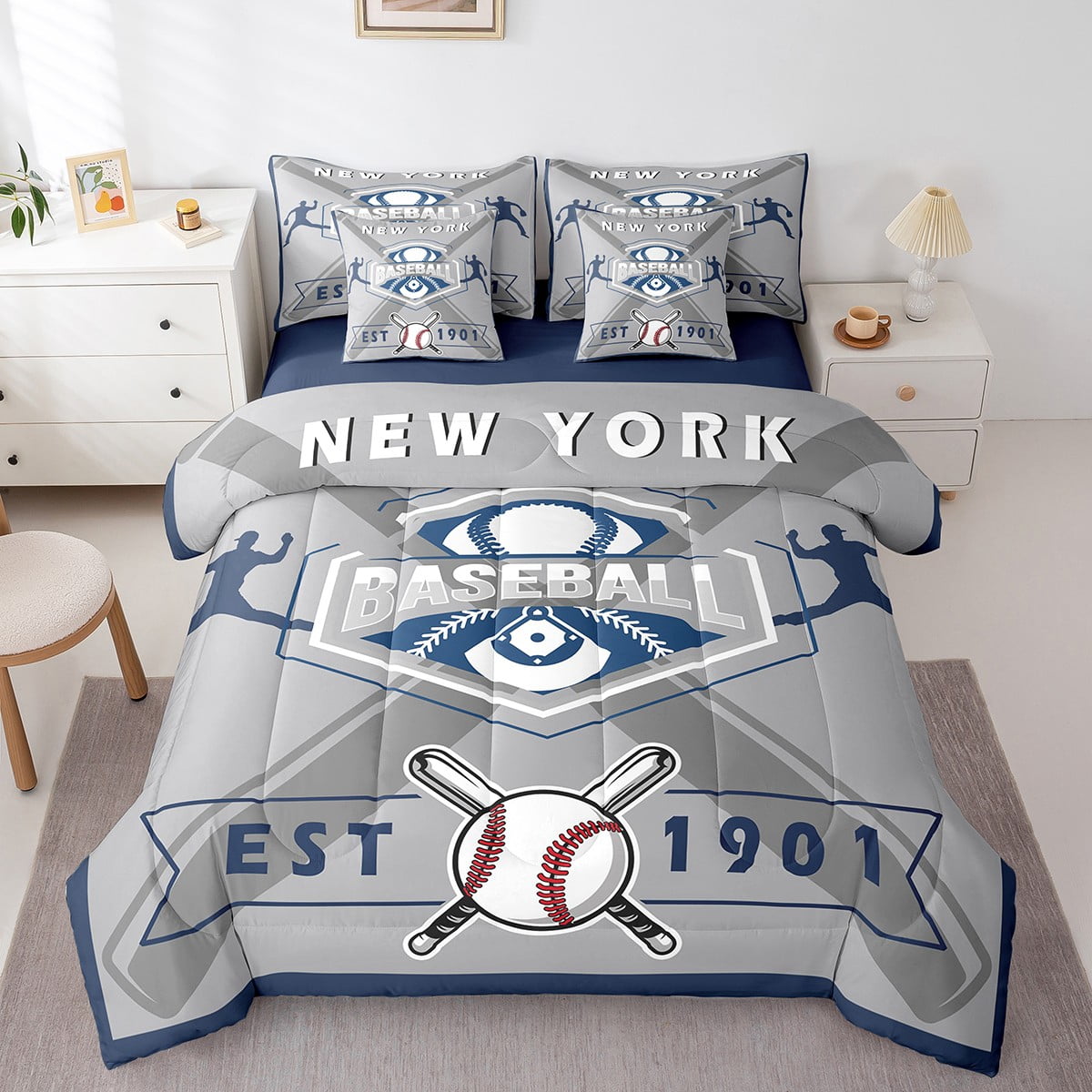 Erosebridal Baseball 7 Piece Bedding Sets Sports Comforter Bed in a Bag ...