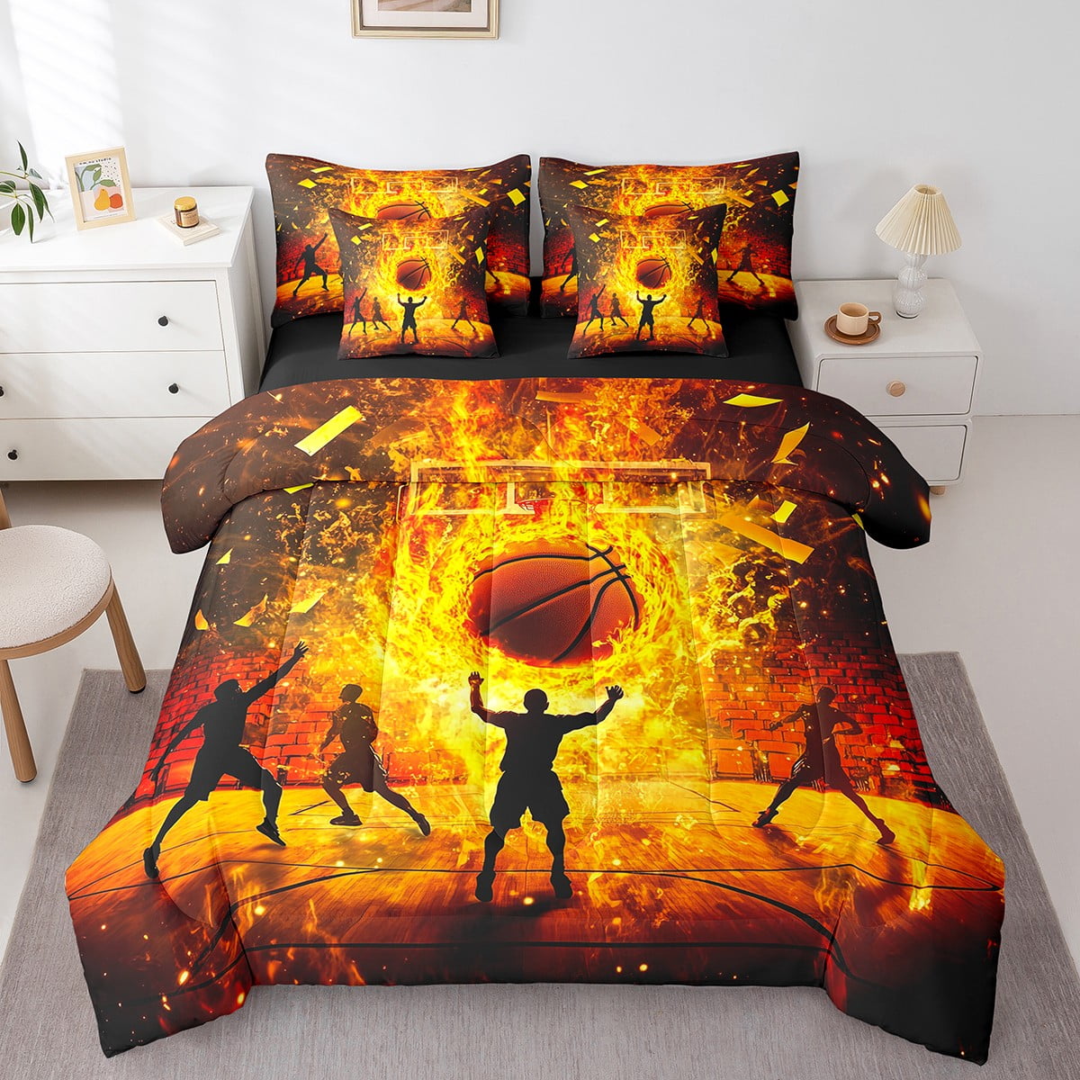 Erosebridal Basketball Sports Bedding Sets Queen Size, Flame Basketball ...