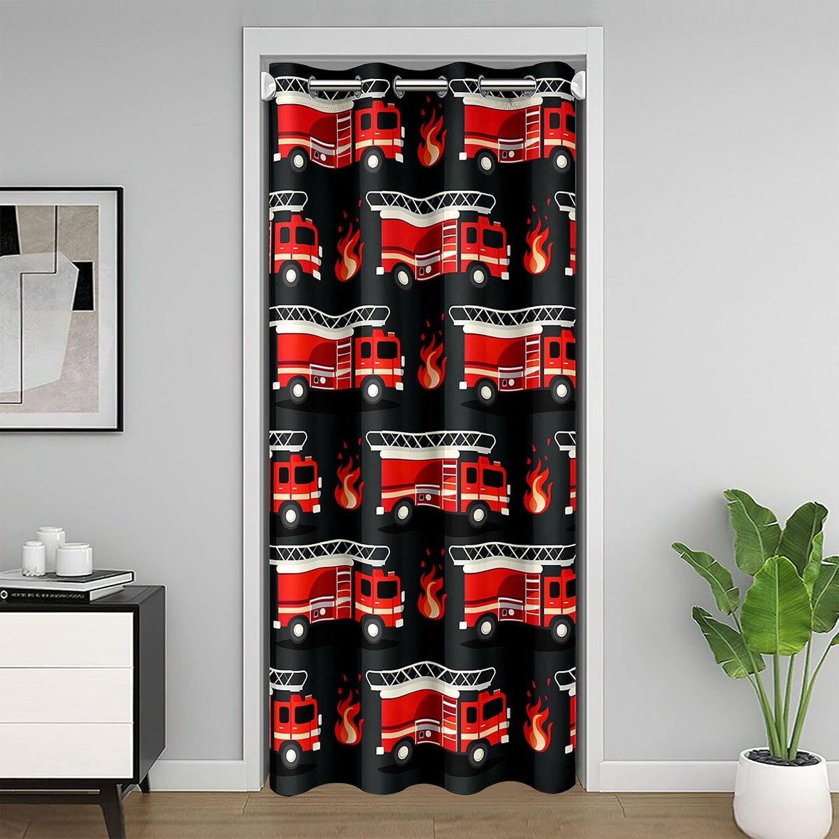 Erosebridal Fire Truck Door Curtain For Door Window 52x80, Red Fire ...
