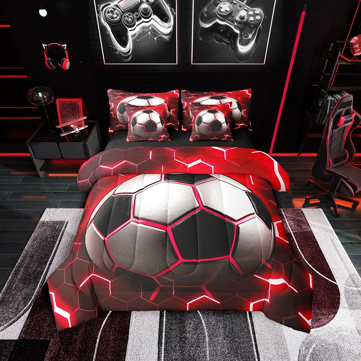 Erosebridal Football Twin Comforter Set 7-Piece Soccer Sports Bedding ...