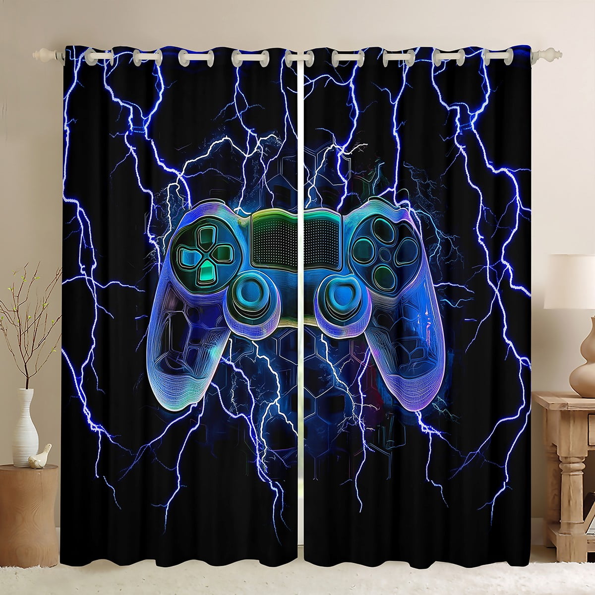 Erosebridal Gaming Curtains for Living Room Teens, Geometry Lightning ...