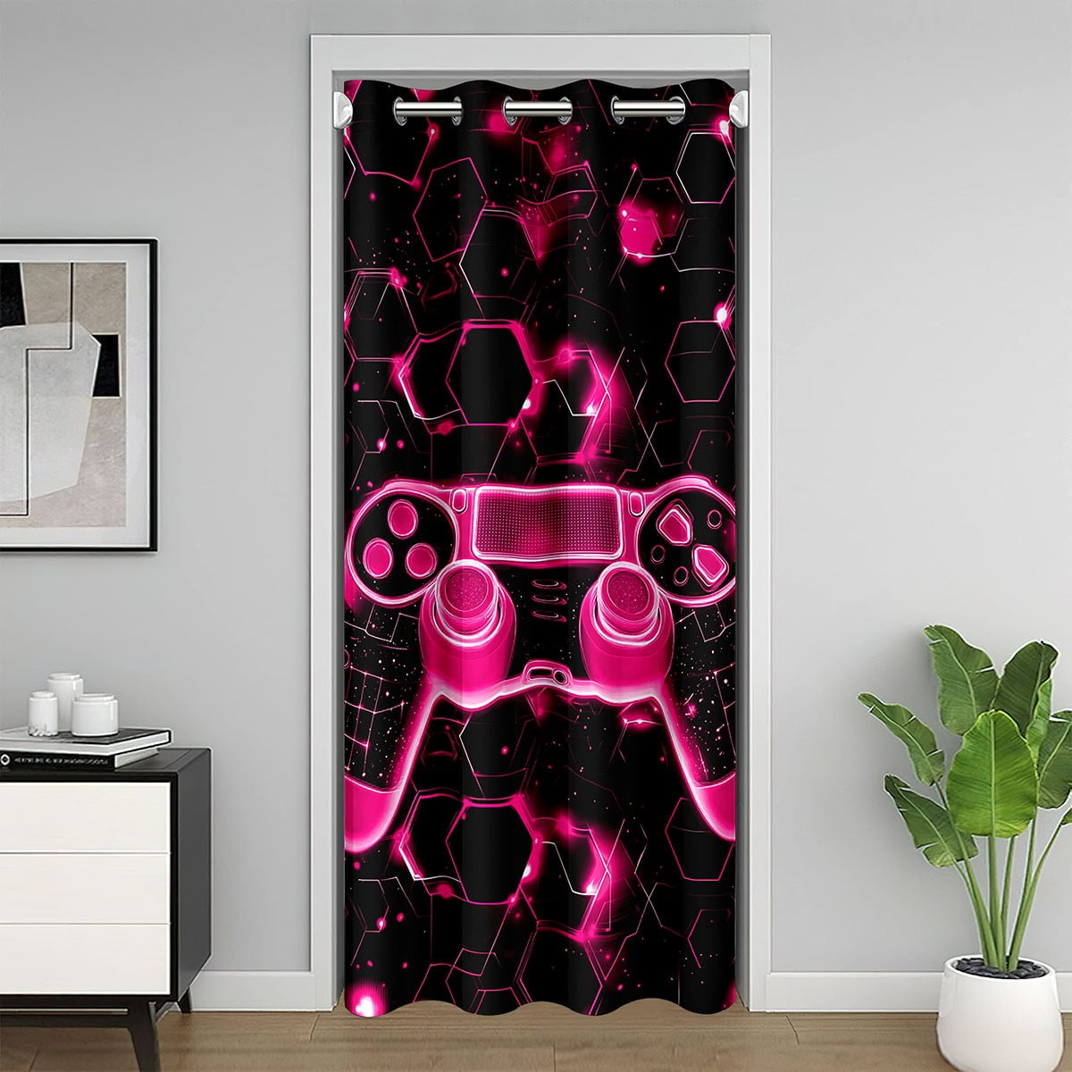 Erosebridal Gaming Door Curtain Panel 52x84, Gradient Honeycomb Room ...