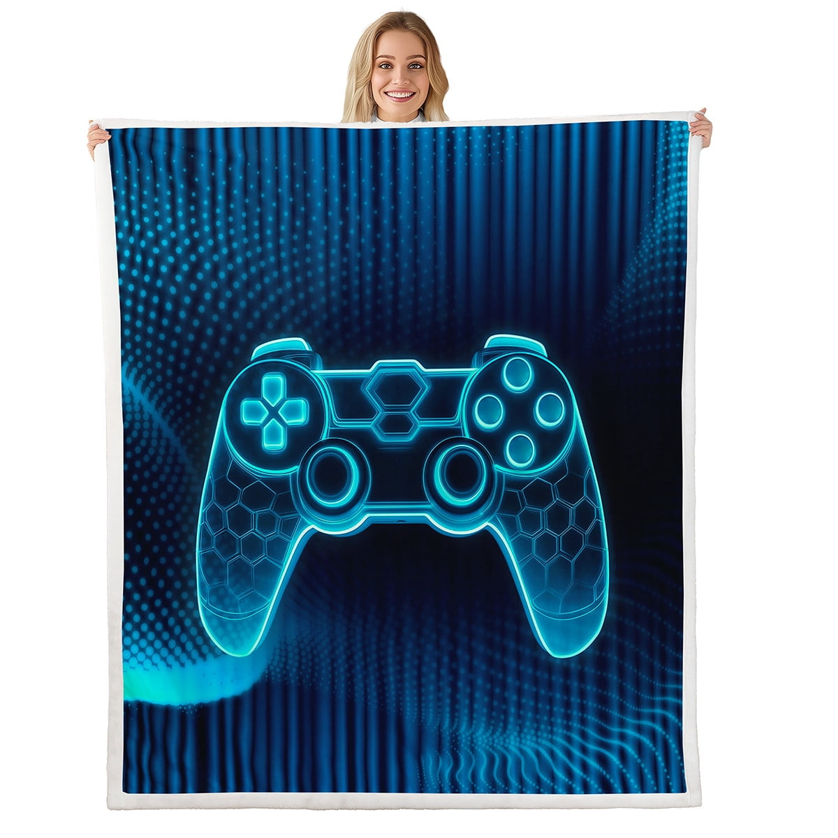 Erosebridal Boys Gaming Fleece Blanket, Neon Honeycomb Sherpa Throw ...