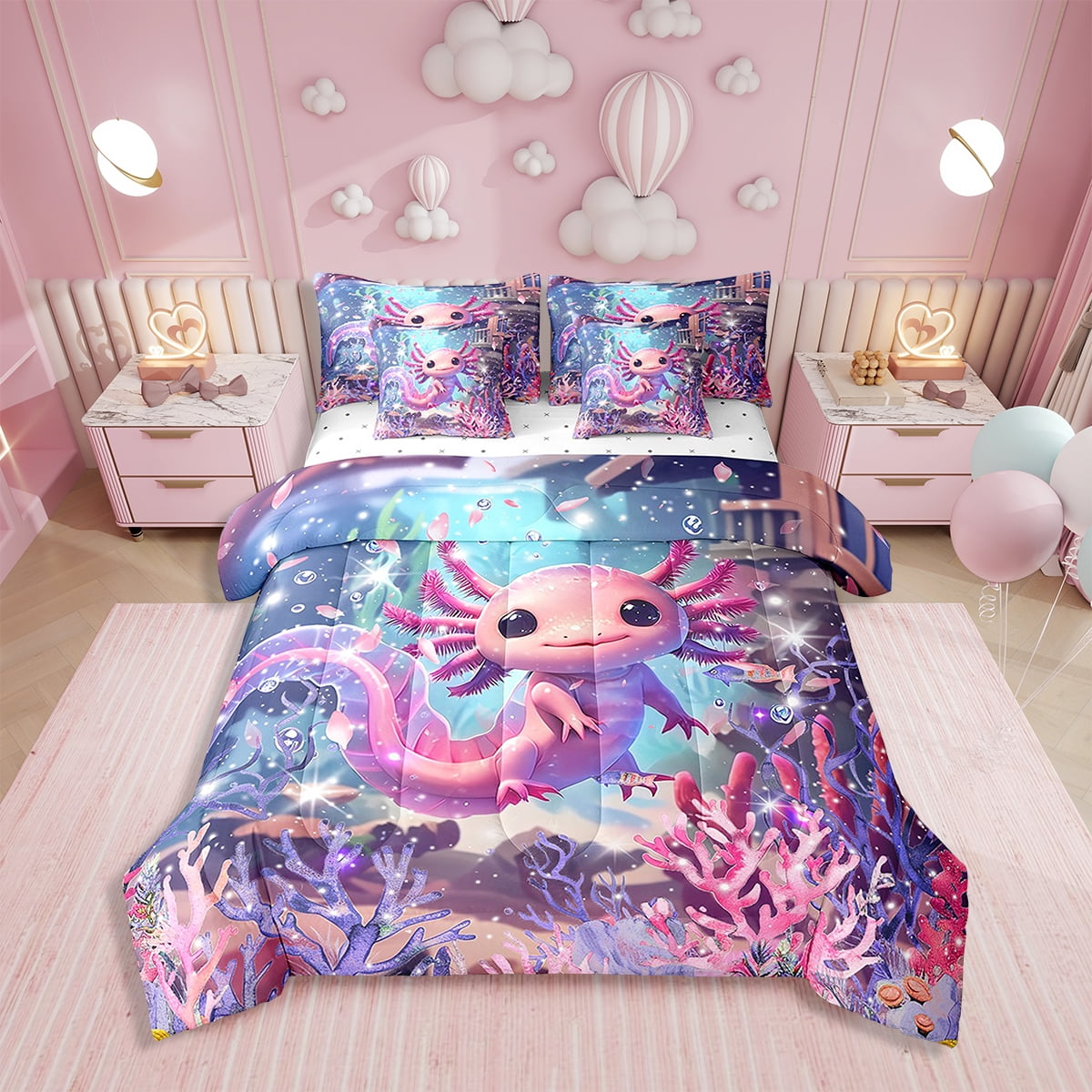 Erosebridal Cute Axolotl Comforter Set Twin 7 Pcs Ocean Sealife Cartoon ...