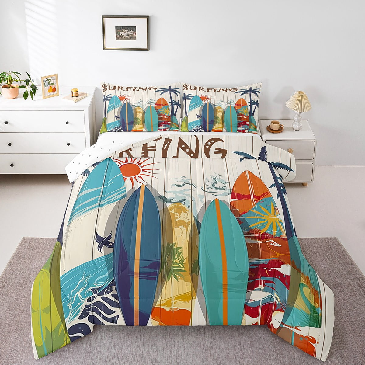 Erosebridal Lodge Cabin Comforter Sets Queen Size,Ocean Surfing Bedding Queen Comforter Set ...