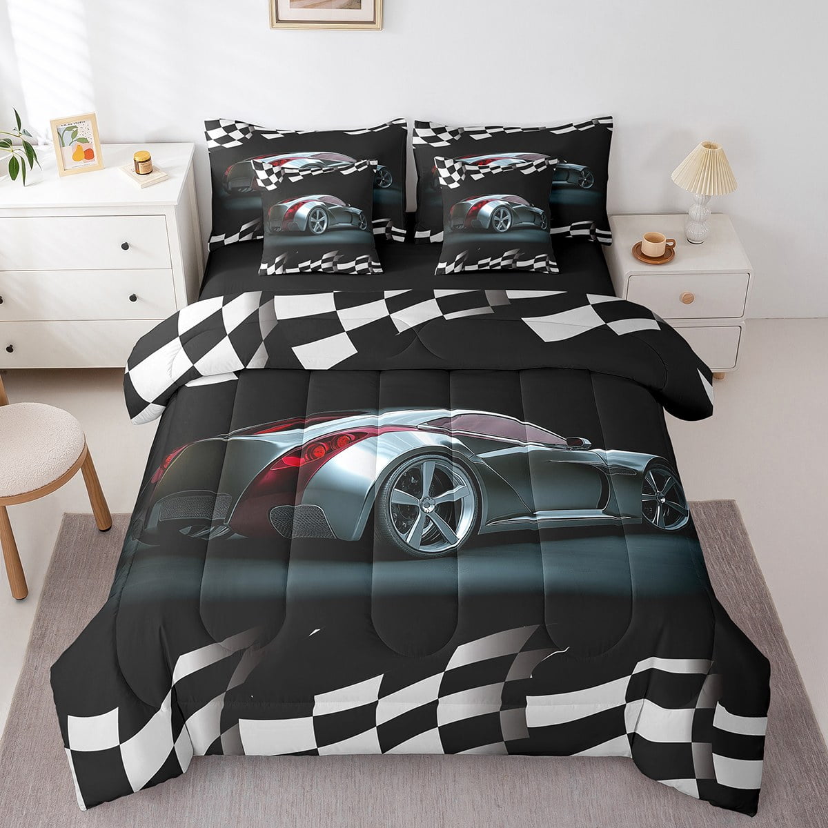 Erosebridal Race Car Bedding Sets Full Size, Racing Flag Checkered ...