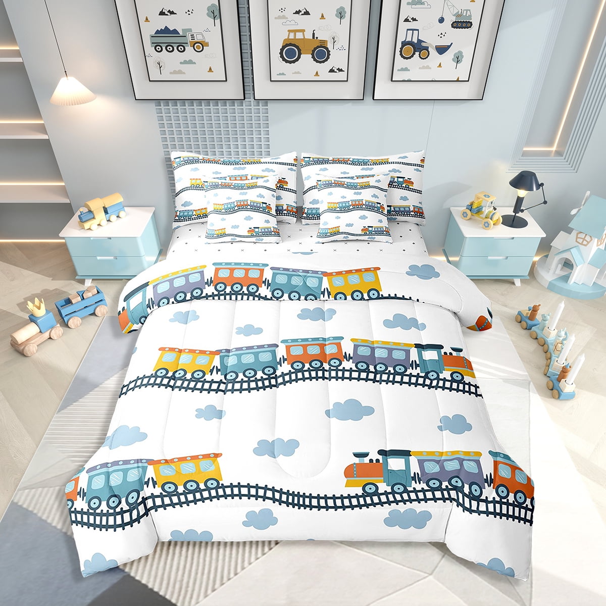 Erosebridal Boys Train Bed in a Bag Twin size, Traffic Transportation ...