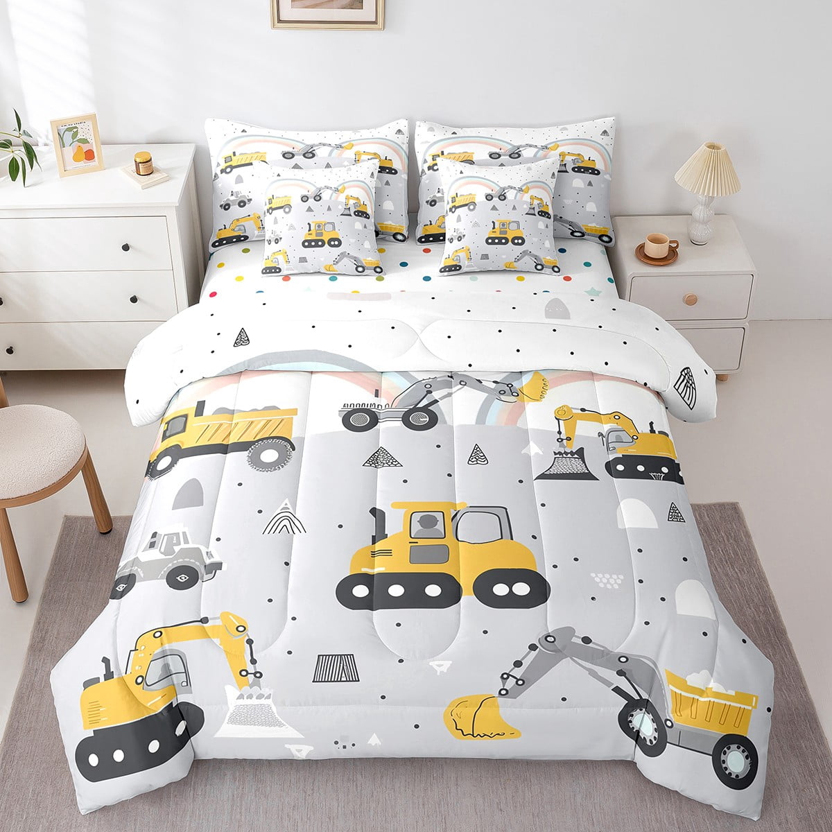 Erosebridal Truck Bedding Sets Full Size, 3D Construction Car Bedding ...