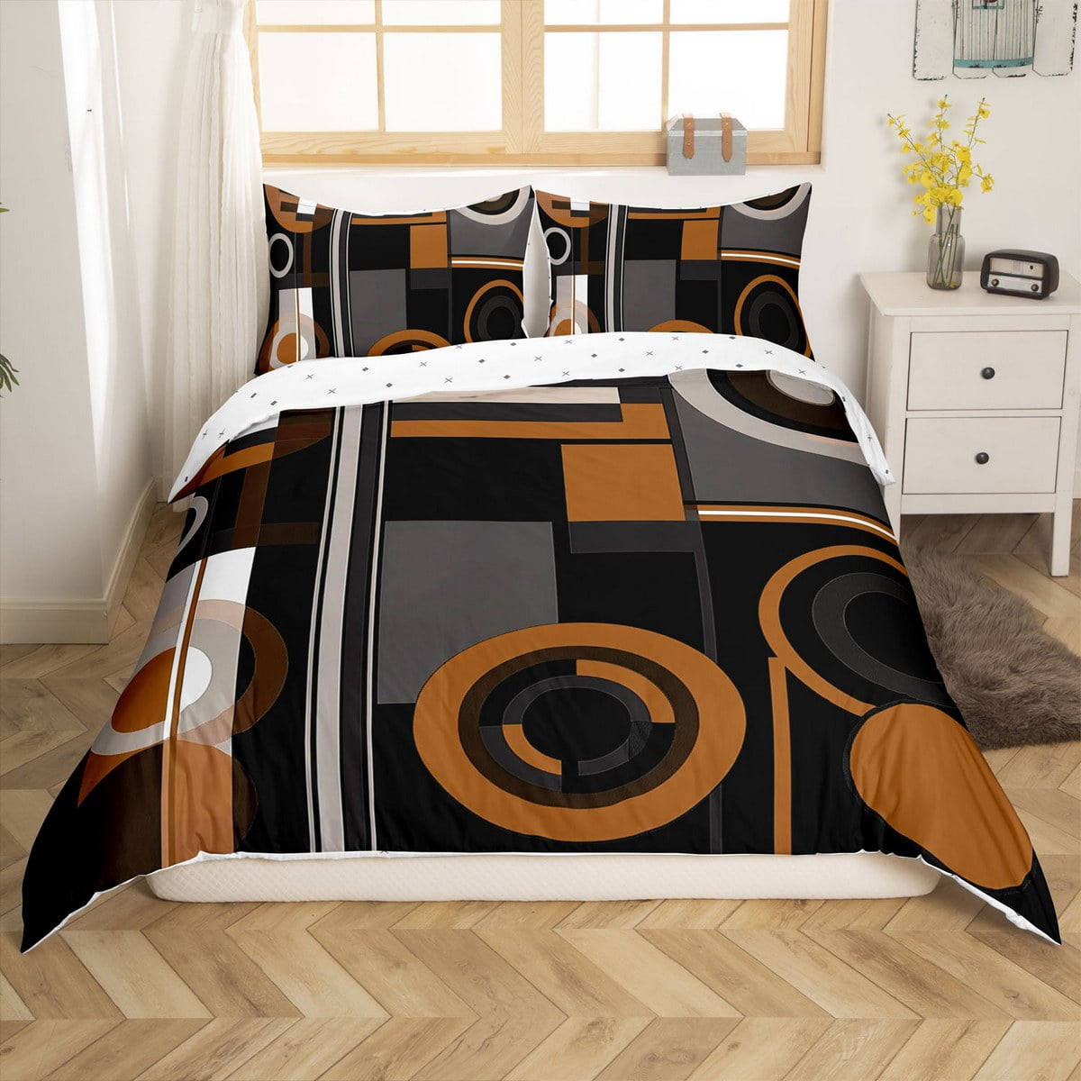 Erosebridal Brown Abstract Comforter Cover, Chic Circle Bedding ...