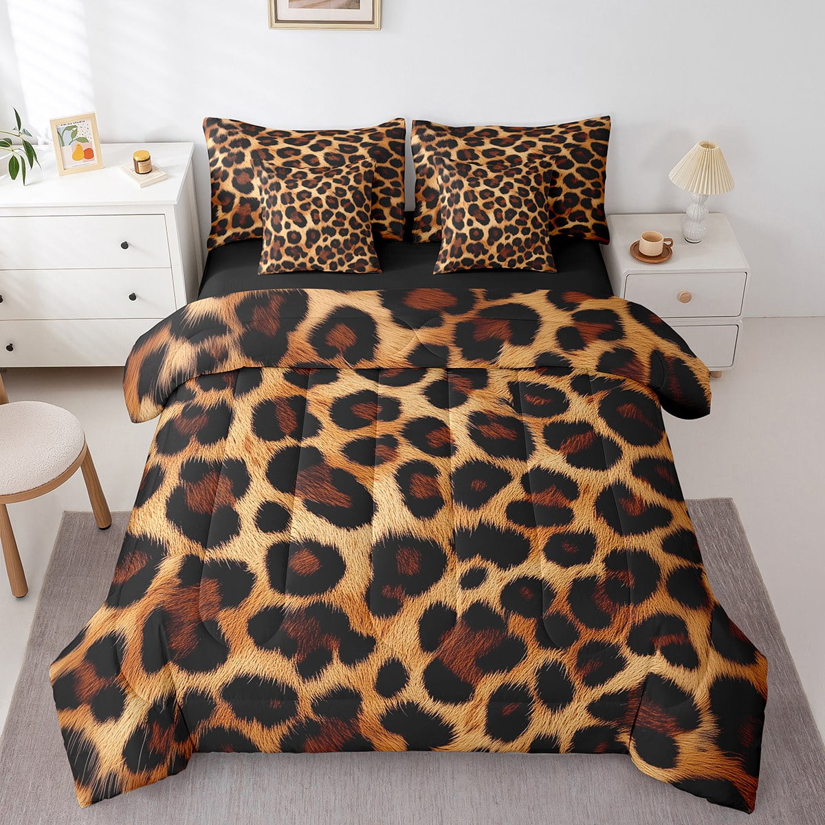 Erosebridal Brown Animal Print Bed in a Bag Queen size, Cheetah Leopard ...