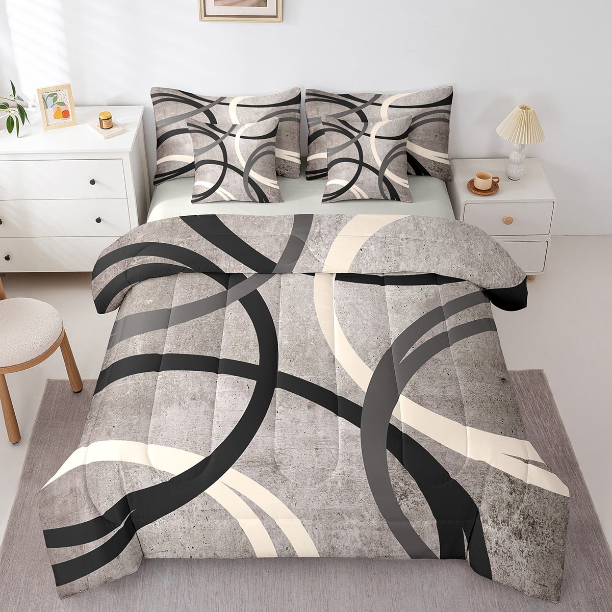 Erosebridal Brown Black Stripes Bedding Sets King Size,Circle Geometric Aesthetic Comforter Sets ...