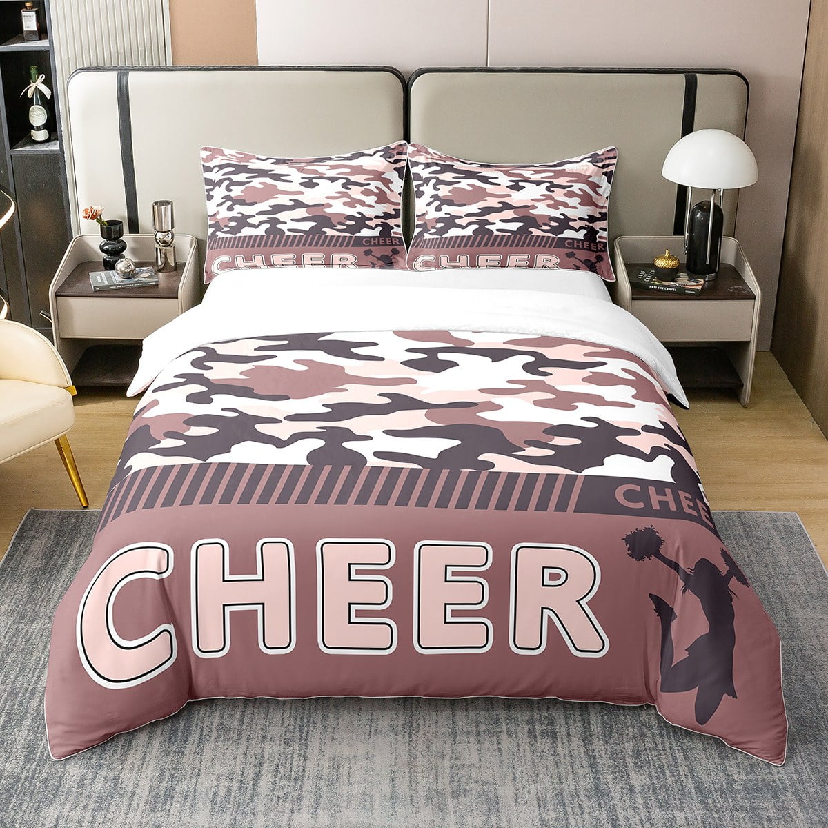 Erosebridal Brown Camo 100% Cotton Comforter Cover King,Cheerleading ...