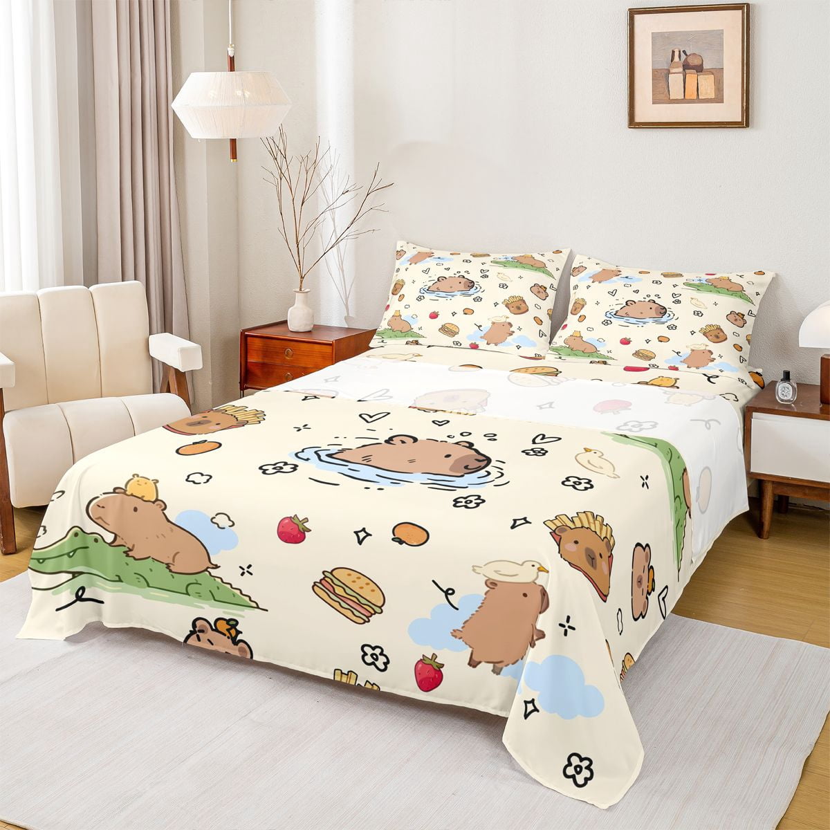 Erosebridal Brown Cartoon Capybaras Bed Sheets,Funny Mouse Rodent King ...