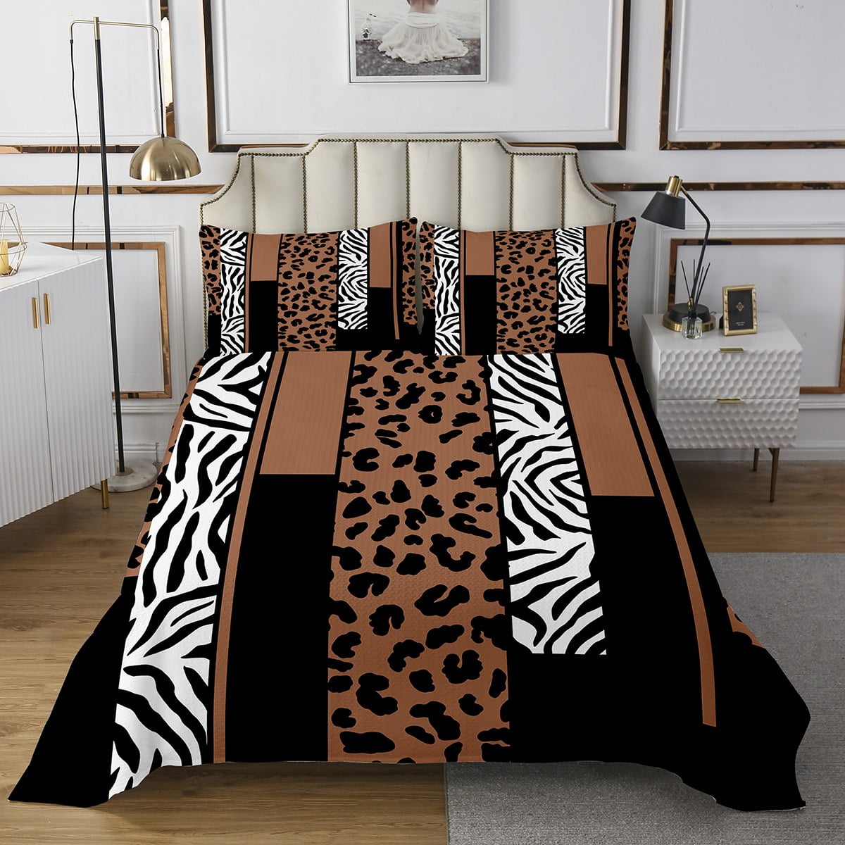 Erosebridal Brown Cheetah Print Coverlet Set King, Rustic Animals ...