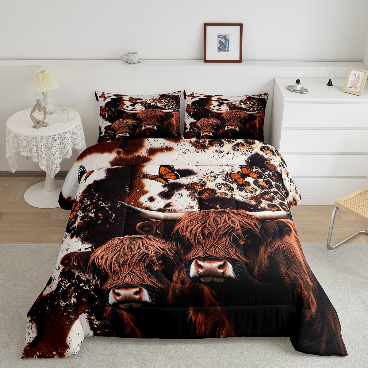 Erosebridal Brown Highland Cow Bedding Sets Queen with Comforter, Cow ...