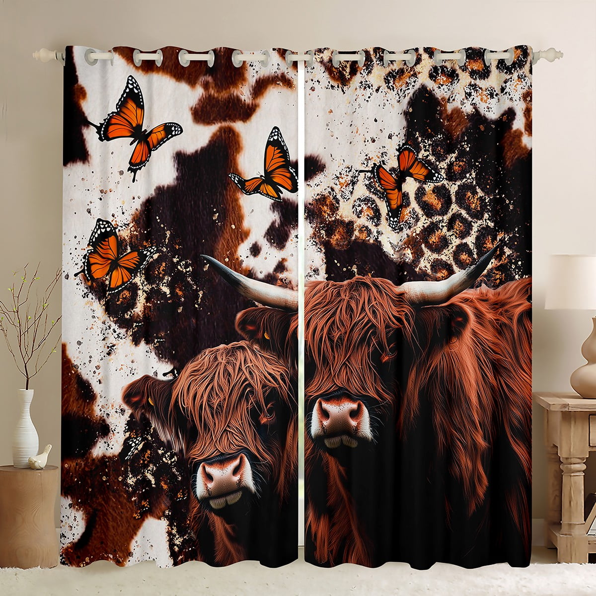 Erosebridal Brown Highland Cow Curtains for Living Room, Cow Print 30% ...