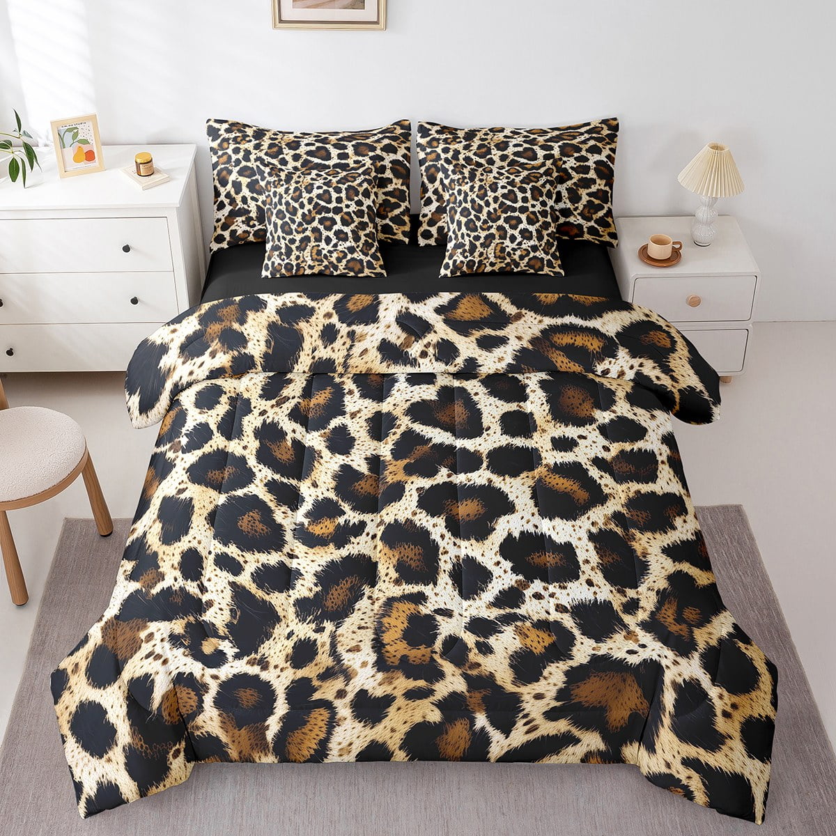 Erosebridal Brown Leopard Print Bed in a Bag Queen size, Beige Cheetah ...