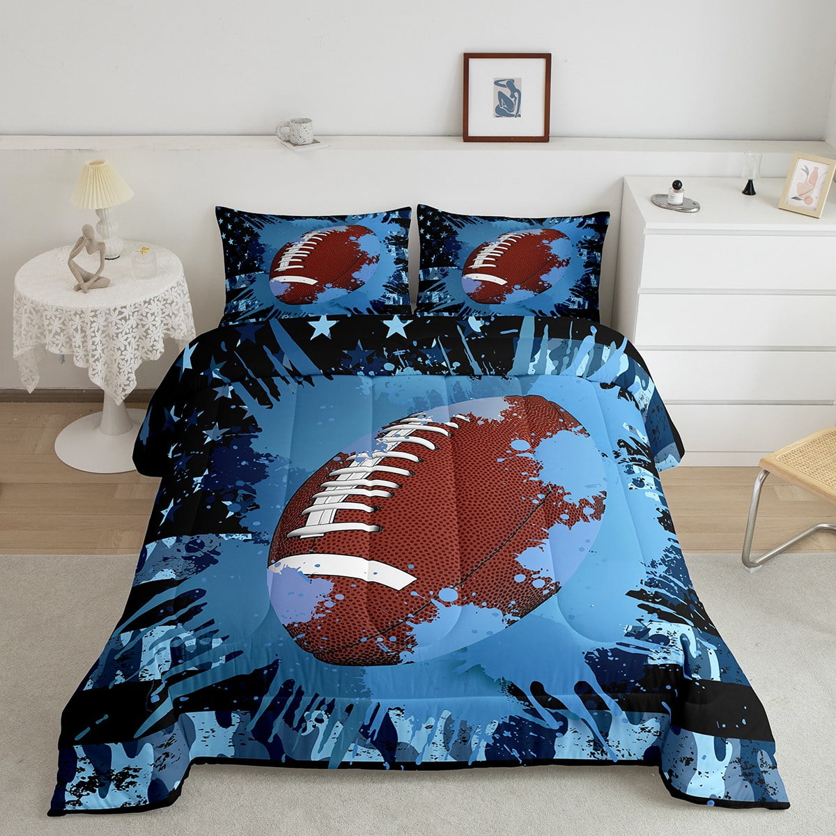 Erosebridal Brown Rugby Comforter Sets Full Size, Blue Watercolor ...