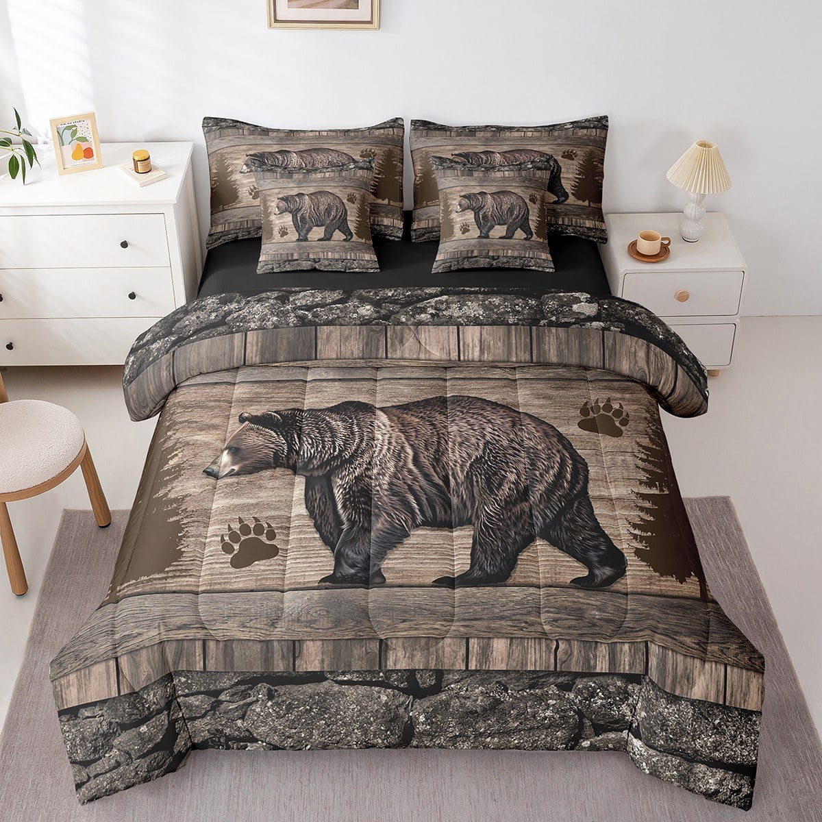 Erosebridal Brown Wild Bear Bed in a Bag Queen Size,Jungle Wildlife Bed ...