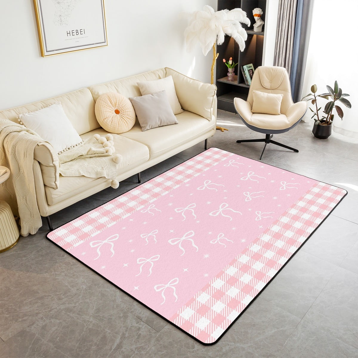 Erosebridal Buffalo Bow Tie Rugs For Bedroom 6'6" x 4'11", Kawaii ...