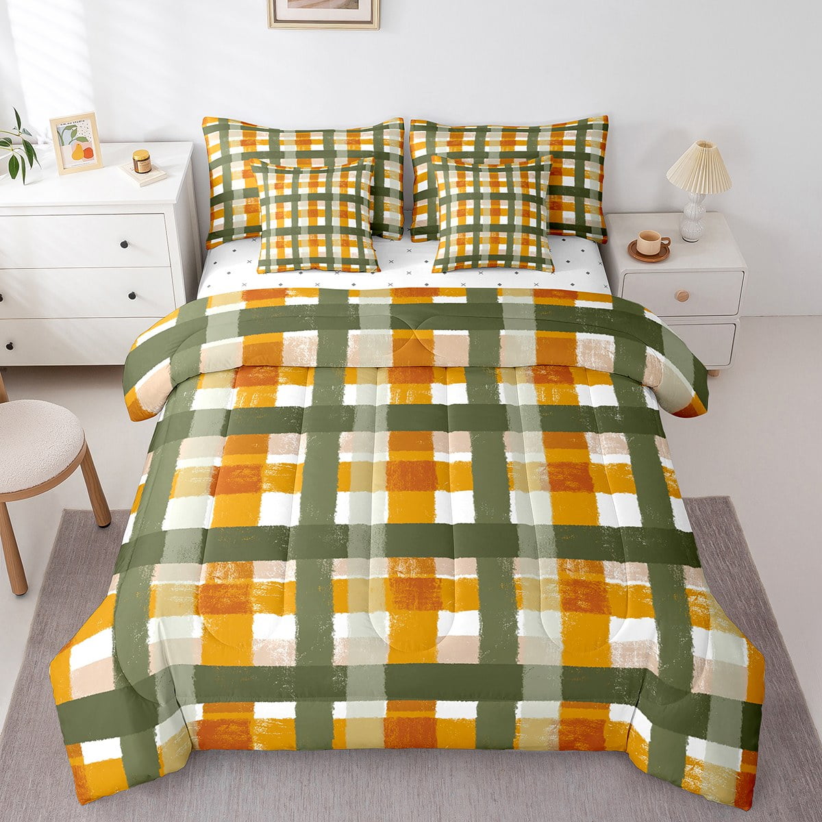 Erosebridal Buffalo Plaid Bedding Full Size, Orange Green Bedding Sets ...