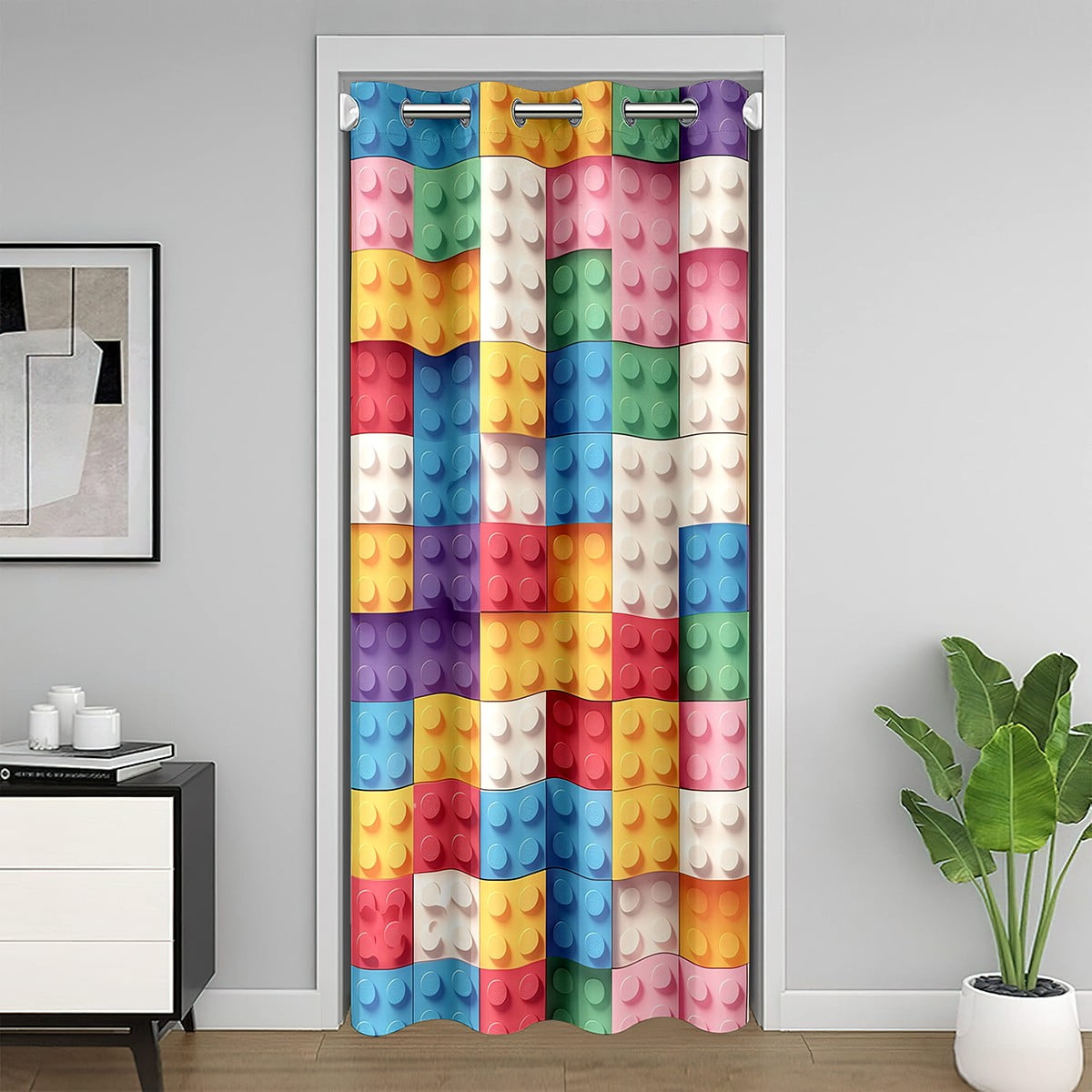 Erosebridal Building Blocks Door Curtain For Door Window 52x84, Colorful Geometric Door Drape ...