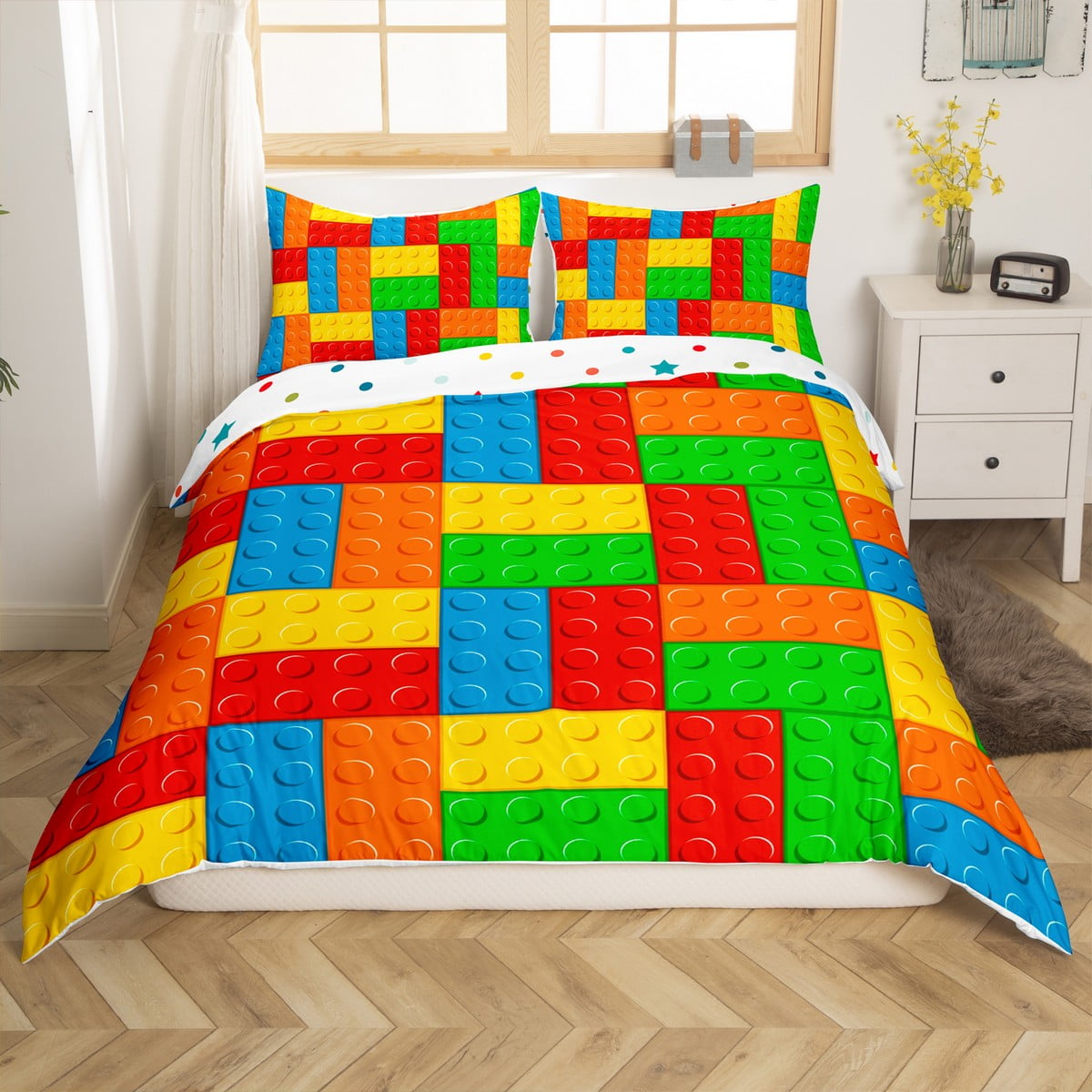 Erosebridal Building Blocks Duvet Cover Queen, Colorful Construction ...