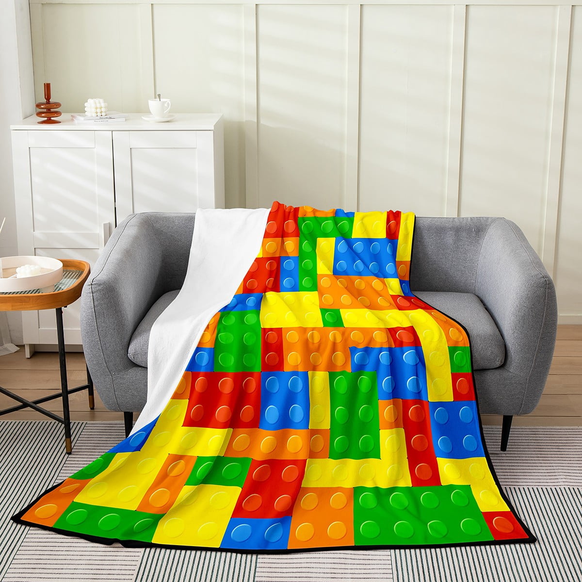 Erosebridal Building Blocks Flannel Blanket, Cartoon Brick Sherpa Throw ...