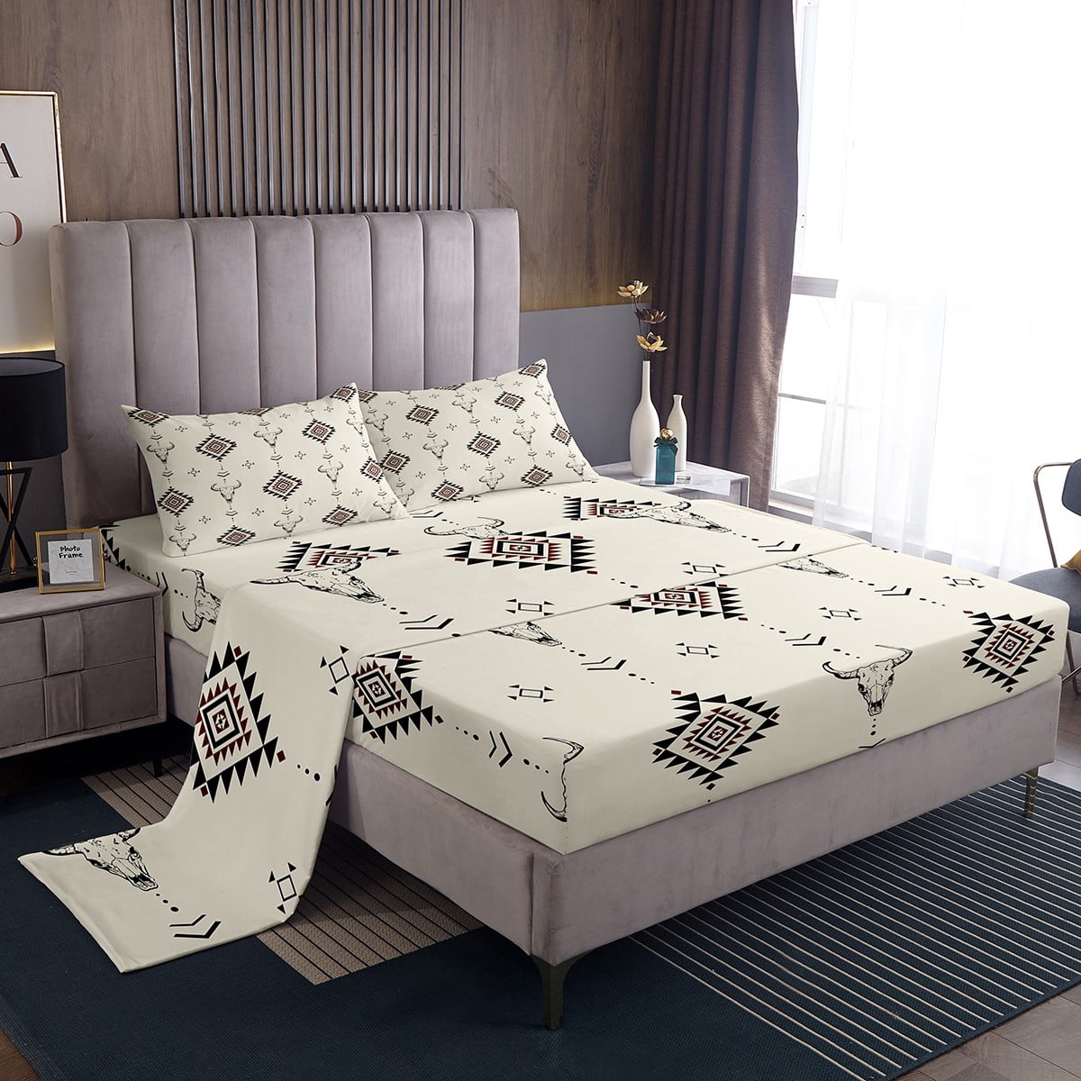 Erosebridal Bull Skull Bed Sheets Set Queen Size For Teens,Bohemian ...