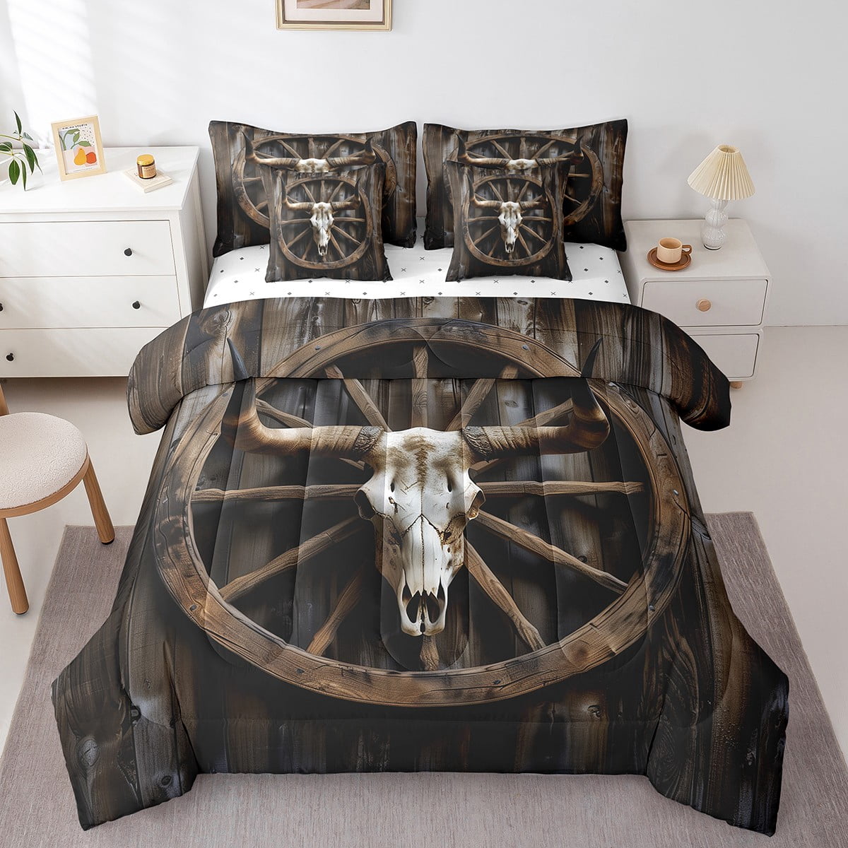 Erosebridal Bull Skull Bed in a Bag King Size,Vintage Lodge Cabin Bed ...