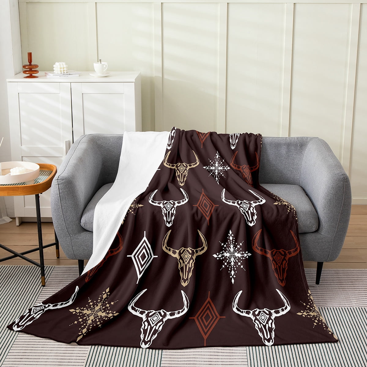 Erosebridal Bull Skull Blanket Twin 60x80 Inch Western Boho Throw ...