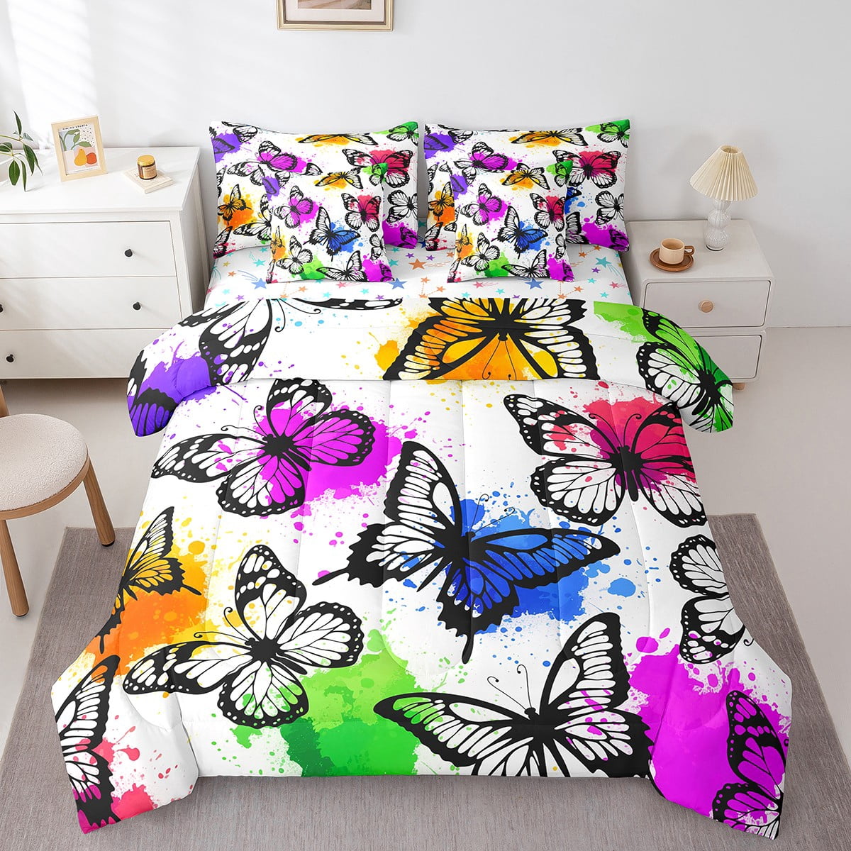Erosebridal Butterfly Bedding Twin Size, Watercolor Print Bedding Sets ...