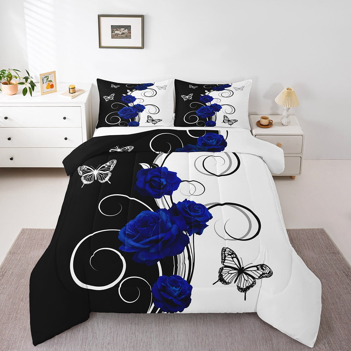 Erosebridal Butterfly Comforter Set,Couple Rose Love Bedding Set,Farm ...