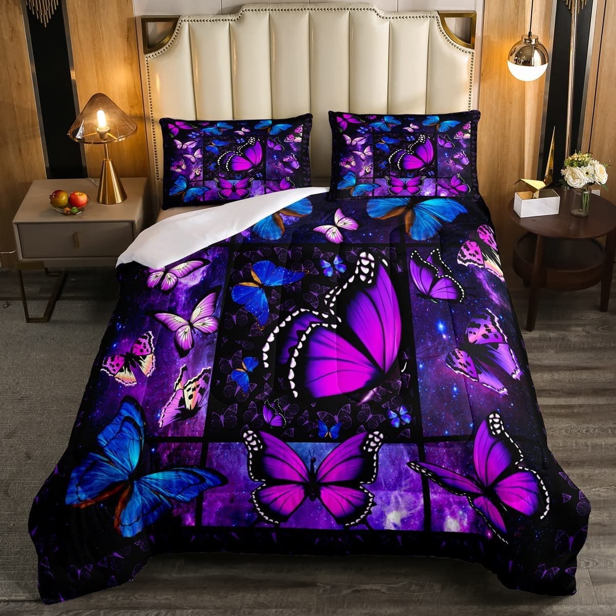 Erosebridal Butterfly Comforter Set Starry Sky Galaxy Comforter Blue ...