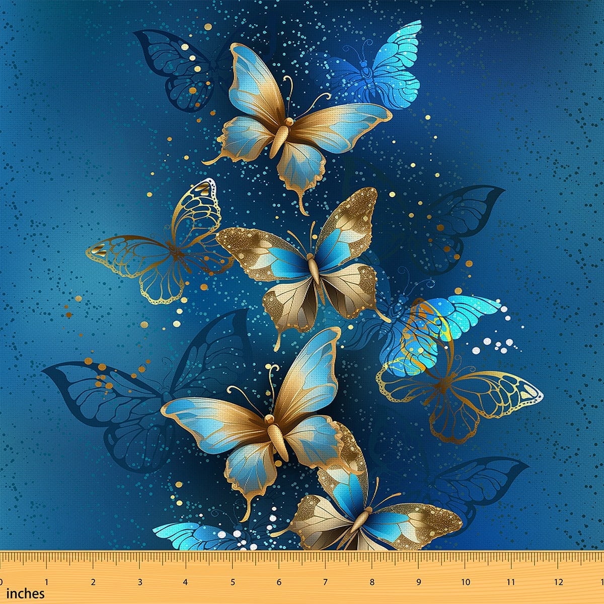 Erosebridal Butterfly Fabric by the Yard,Ombre Blue Golden Butterfly ...